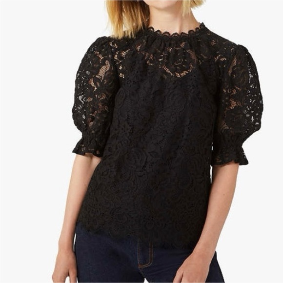 kate spade | Tops | Kate Spade Lace Puff Sleeve Blouse Black | Poshmark